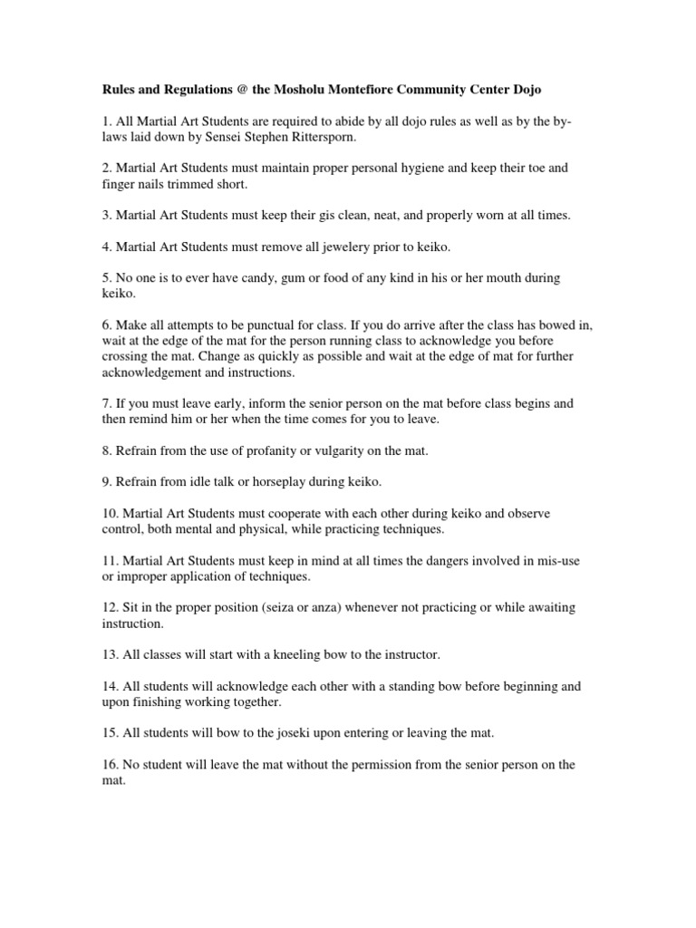MMCC Dojo Rules | PDF | Karate | Combat Sports
