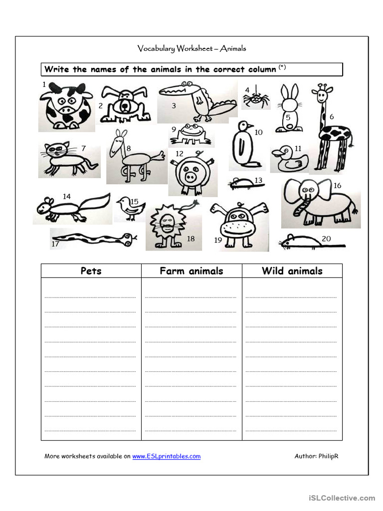 Vocabulary Worksheet - Animals | PDF