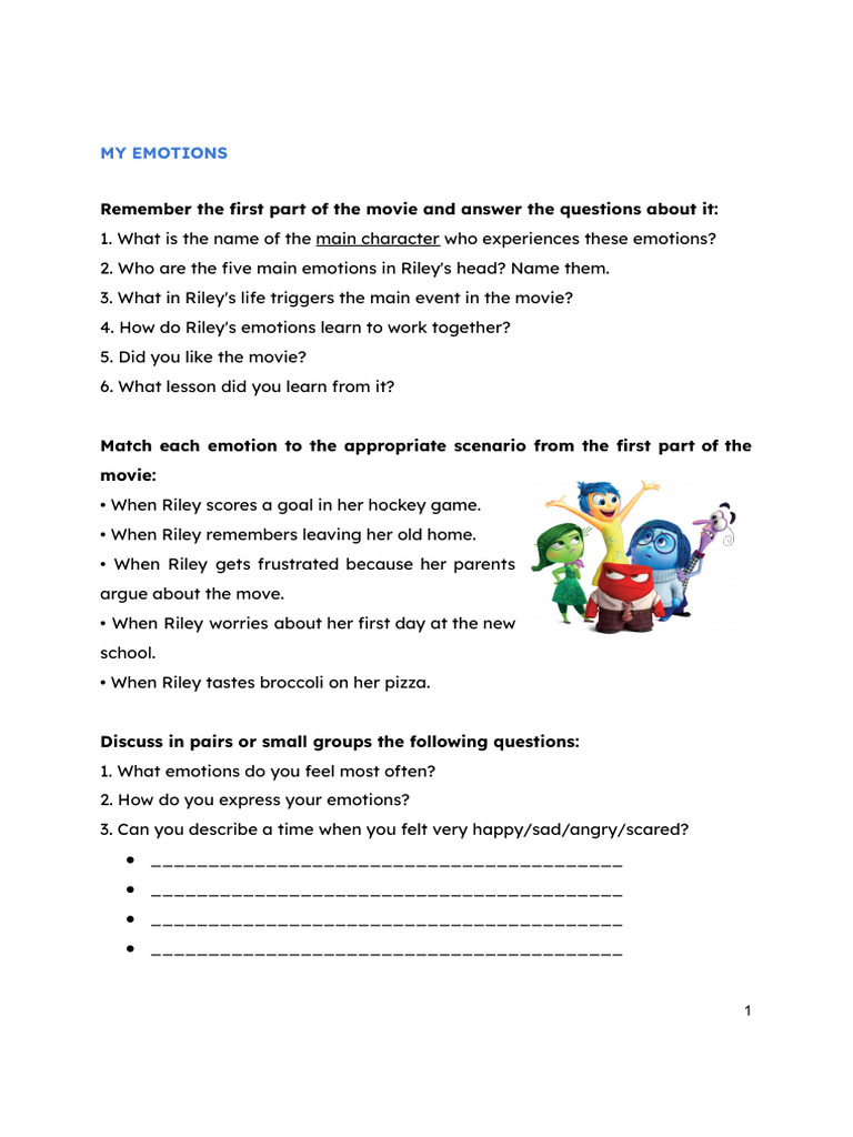 Inside Out Emotions Discussion Guide | PDF