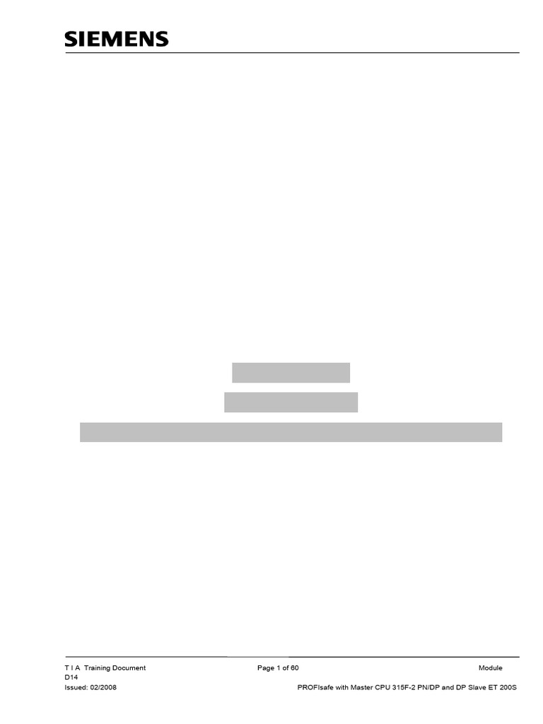 Module d14 Profisafe With Master Cpu 315f - 2 PNDP and DP Slave Et 200s ...