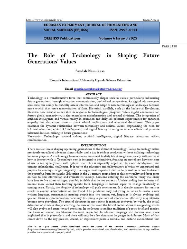 The Role of Technology in Shaping Future Generations' Values (WWW - Kiu ...