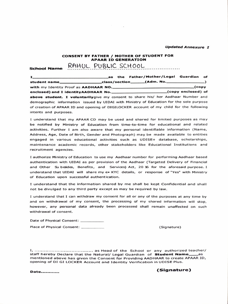 APAAR - ID Consent Form | PDF | Authentication | Privacy