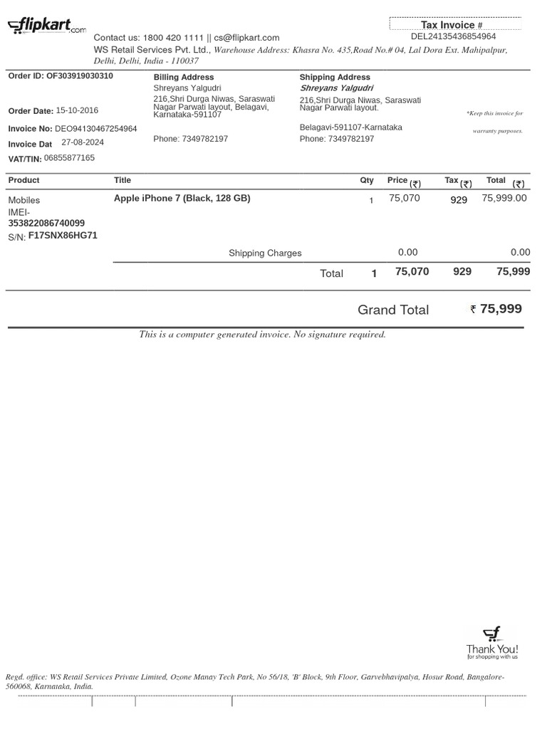 Iphone 7 Invoice | PDF