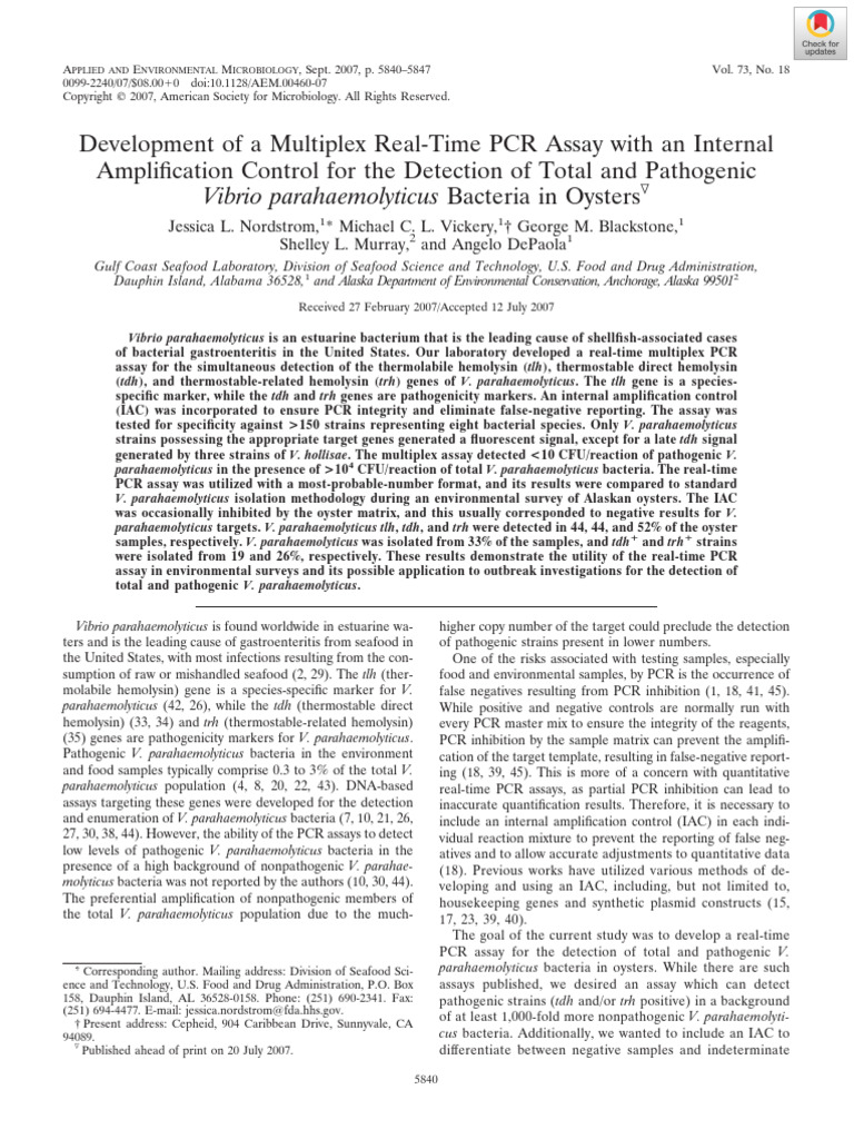 Nordstrom Et Al 2007 Development of A Multiplex Real Time PCR Assay ...