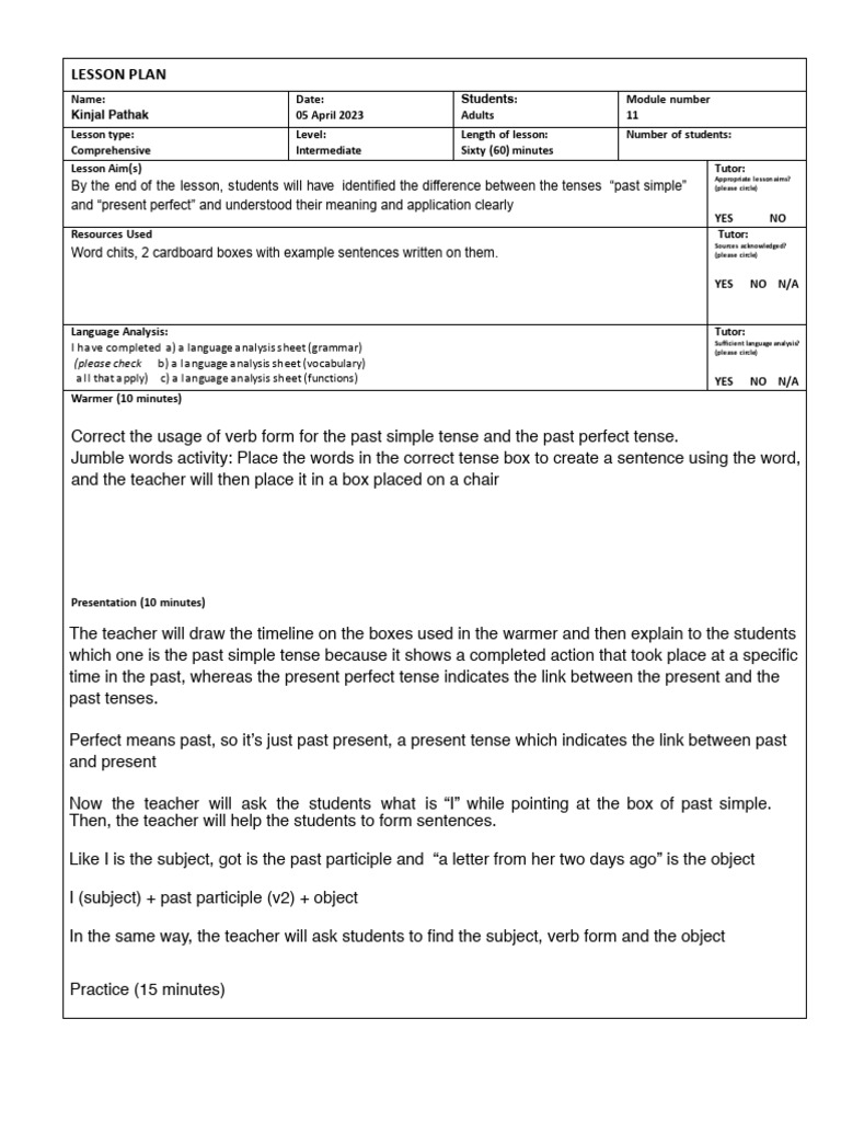 Lessonplan20162for08nov17 171128204357 | PDF | Grammatical Tense ...