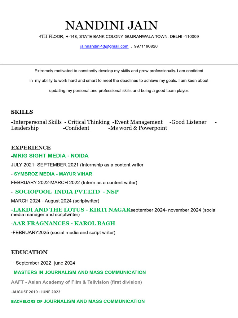 Nandini Jain Resume 2 | PDF