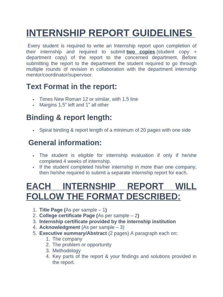 Internship Guidelines for Final year Internship report | PDF