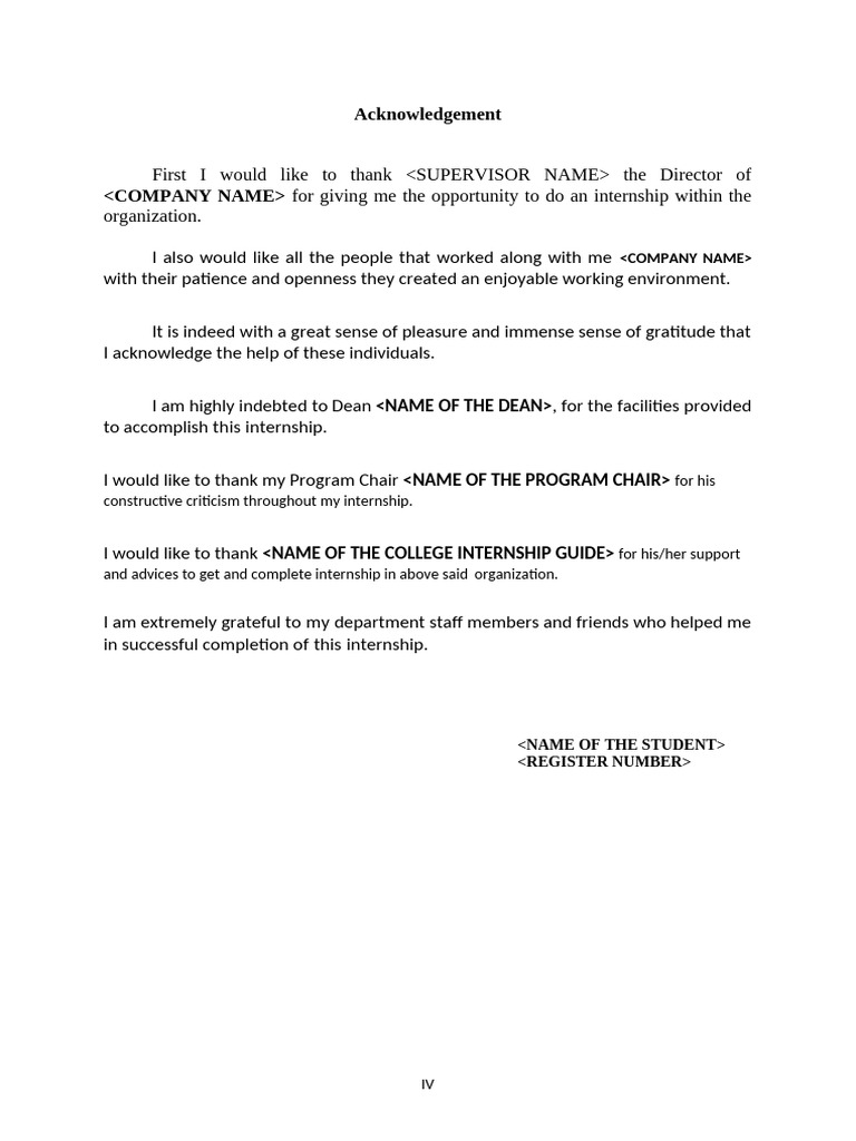 Acknowledgement Sample 3 (Page 3 of The Internship Report) | PDF