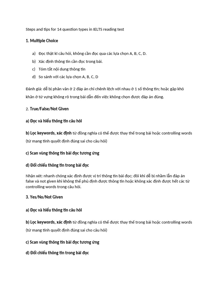 14 Question Types in IELTS Reading Test | PDF