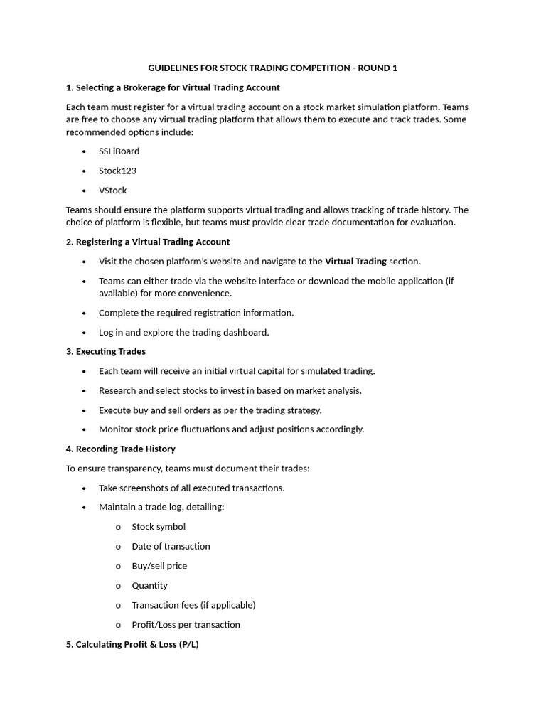 GUIDELINES FOR STOCK TRADING COMPETITION Round 1 | PDF | Stocks ...
