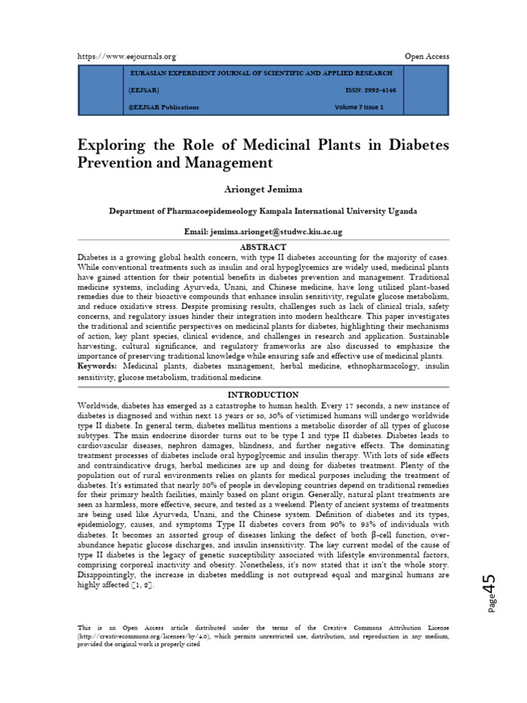 Exploring The Role of Medicinal Plants in Diabetes Prevention and ...