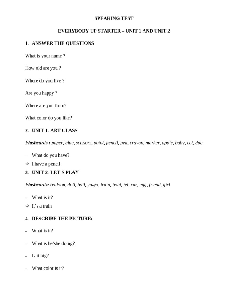 Everybody Up Starter Speaking Test | PDF