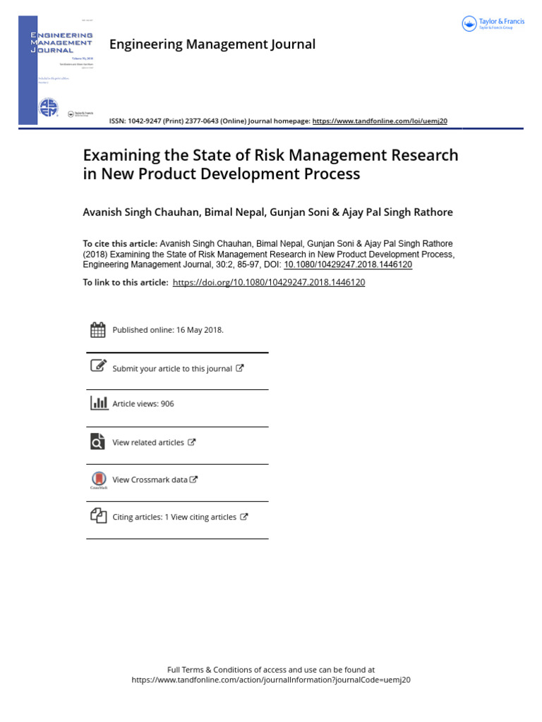 Examining The State of Risk Management Research in New Product ...