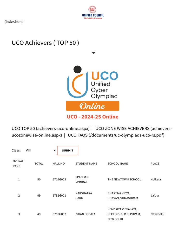 UCO - 2024-25 Online Class-8 | PDF