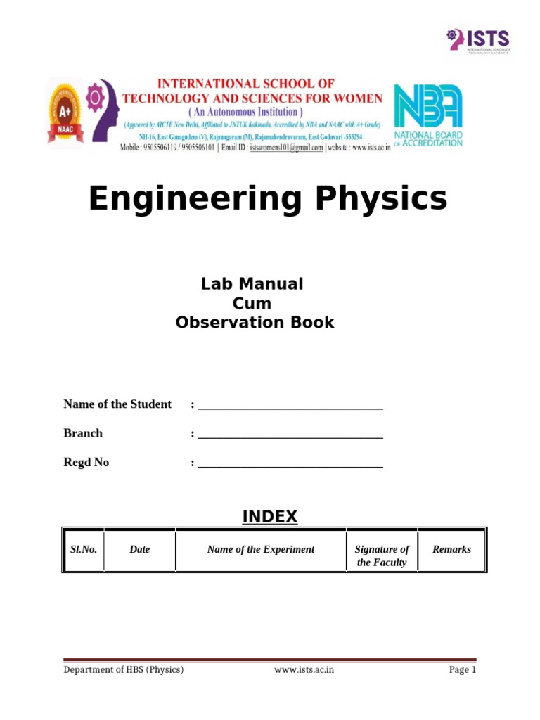 EP Lab Manual-For Students (Autonomous) | PDF | Semiconductors | Diffraction