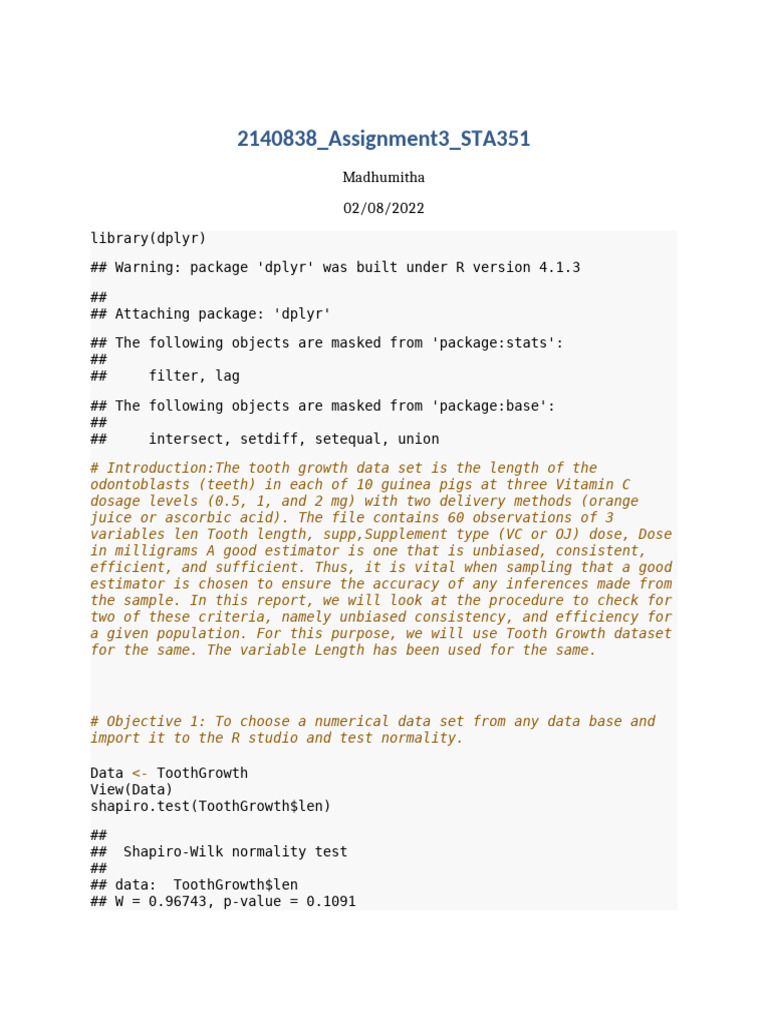 Assignment-3 STA351 | PDF | Vitamin C | Dose (Biochemistry)