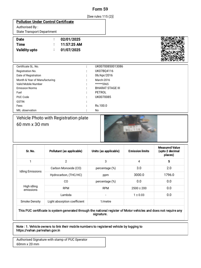 Pollution Under Control Certificate 2025 | PDF | Exhaust Gas | Human ...