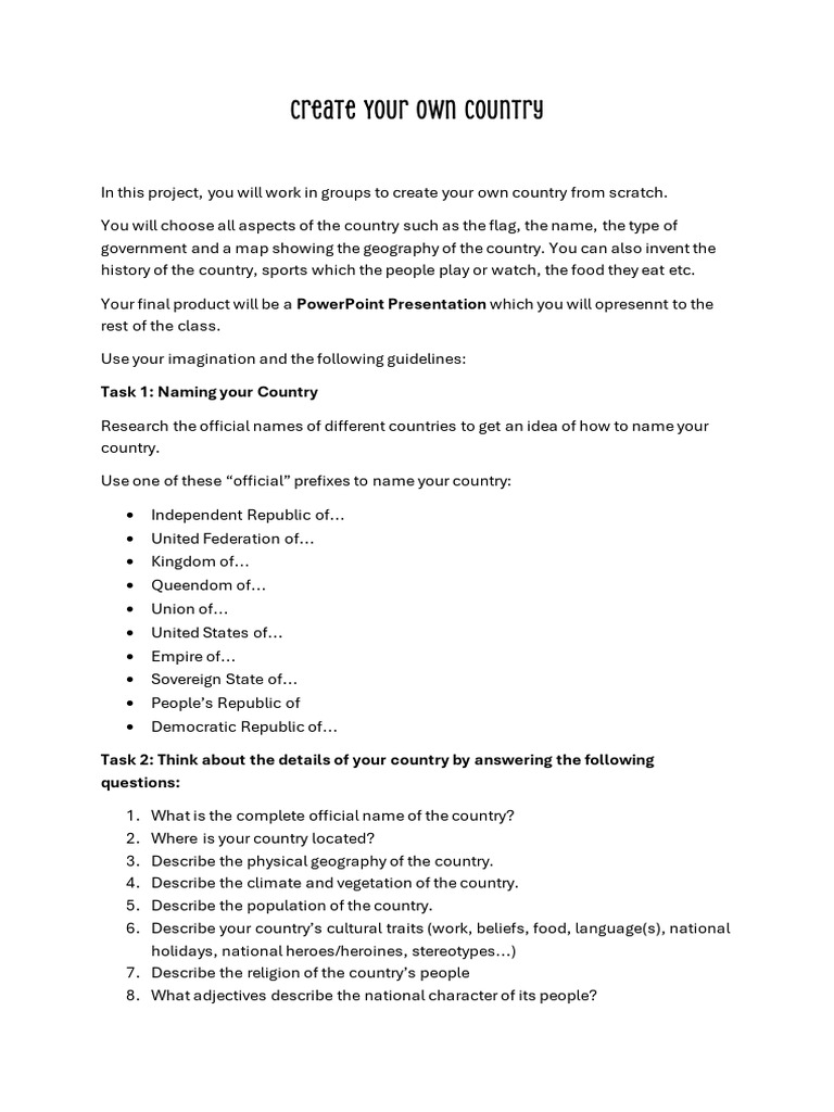 Create Your Own Country Project Guide | PDF | Socialism | Communism