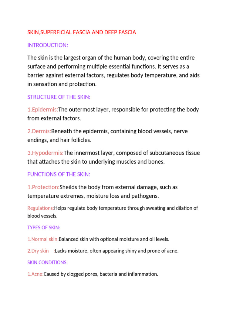 Skin and Fascia: Structure and Functions | PDF | Skin | Anatomy