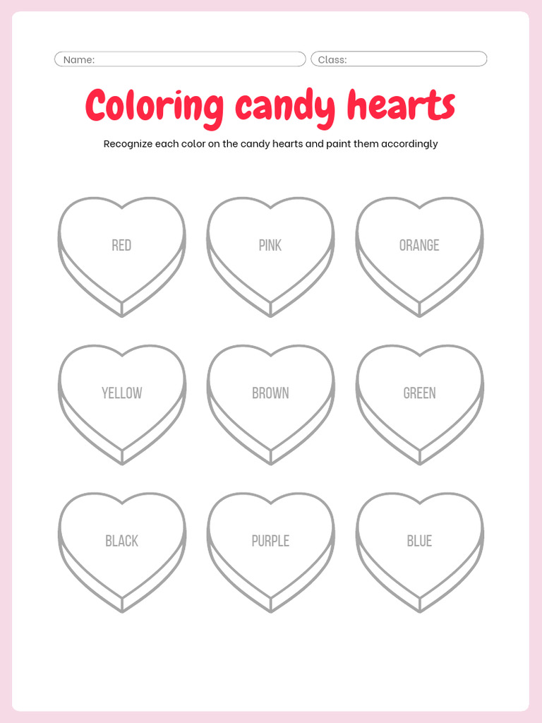 Valentine's Day Coloring Worksheet in Pink White Simple Style | PDF