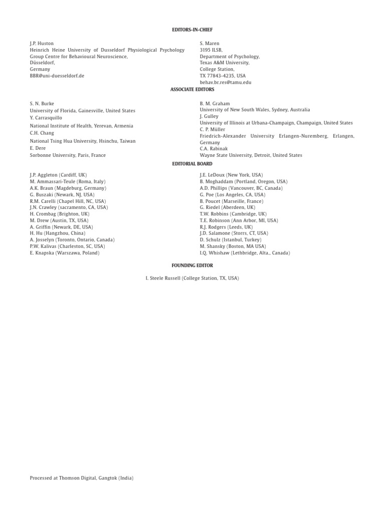 Editorial Board 2022 Behavioural Brain Research | PDF