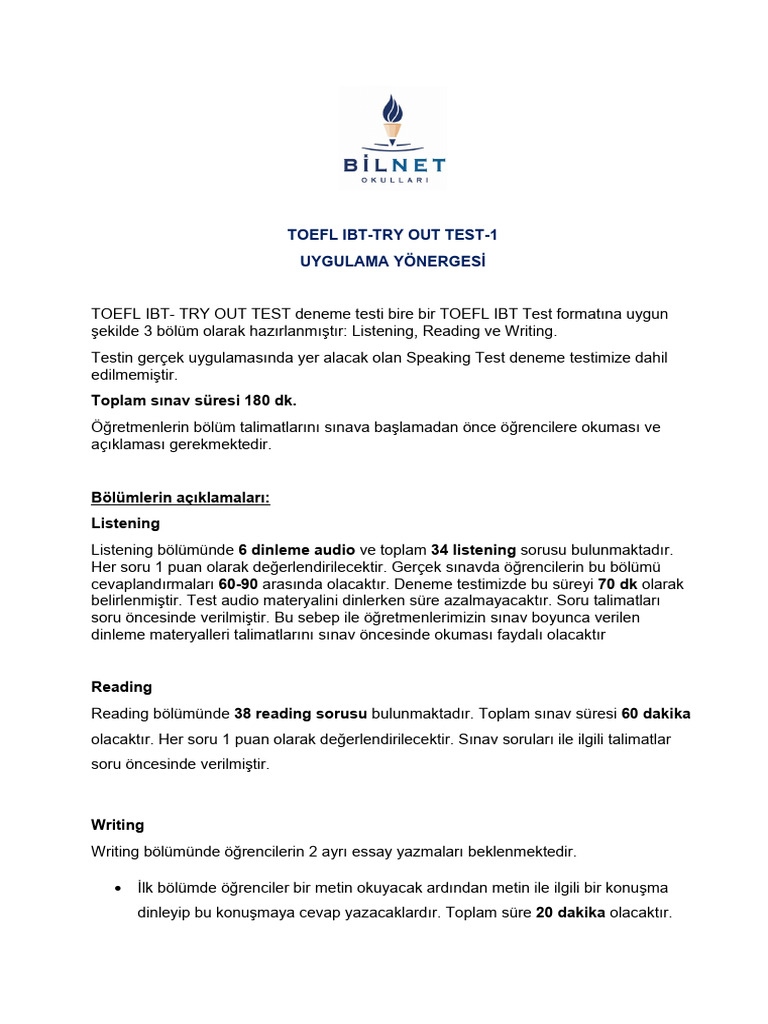 Toefl IBT Instructions | PDF