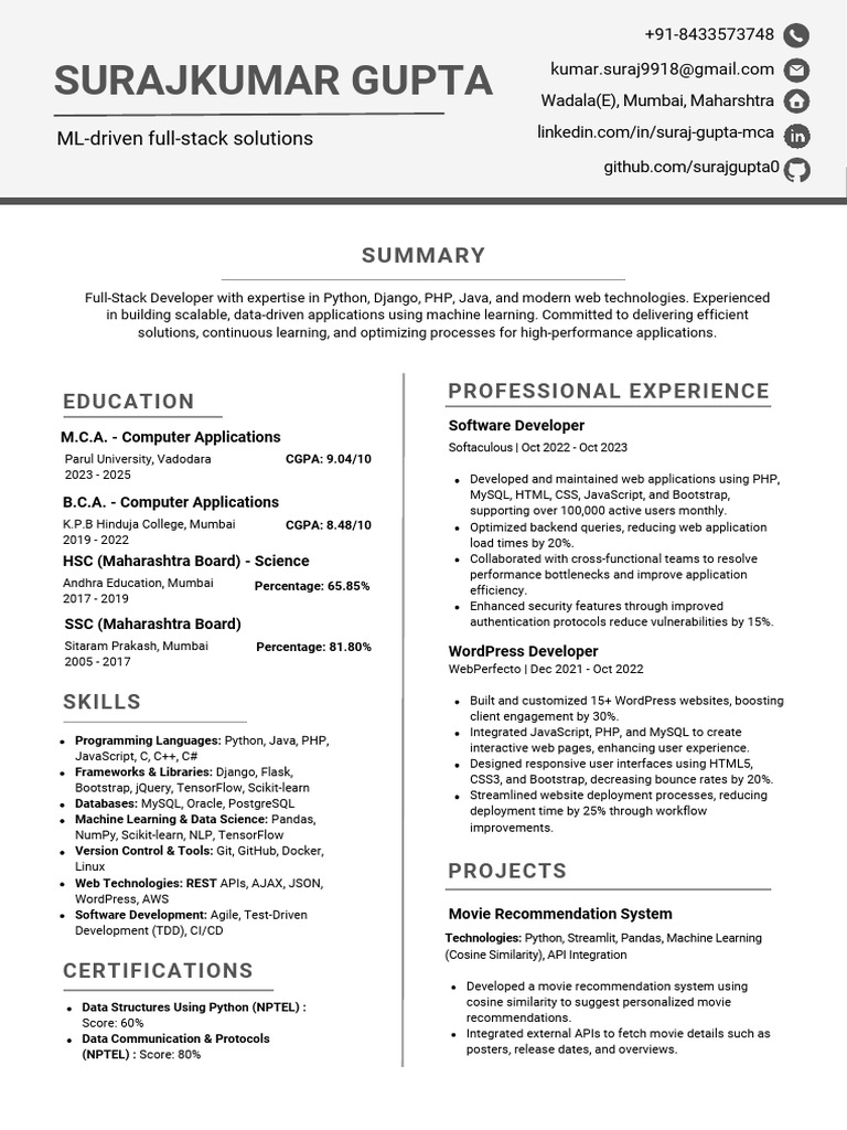 Gray and White Simple Clean Resume (1) | PDF | Bootstrap (Front End Framework) | Php