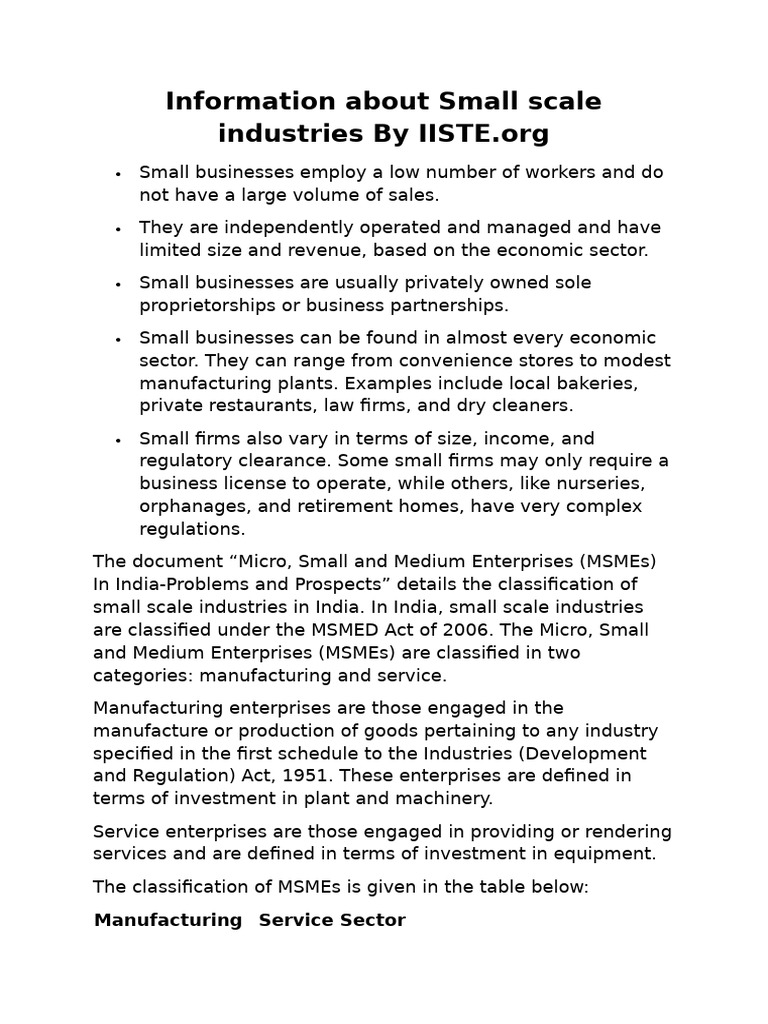 Information About Small Scale Industries | PDF