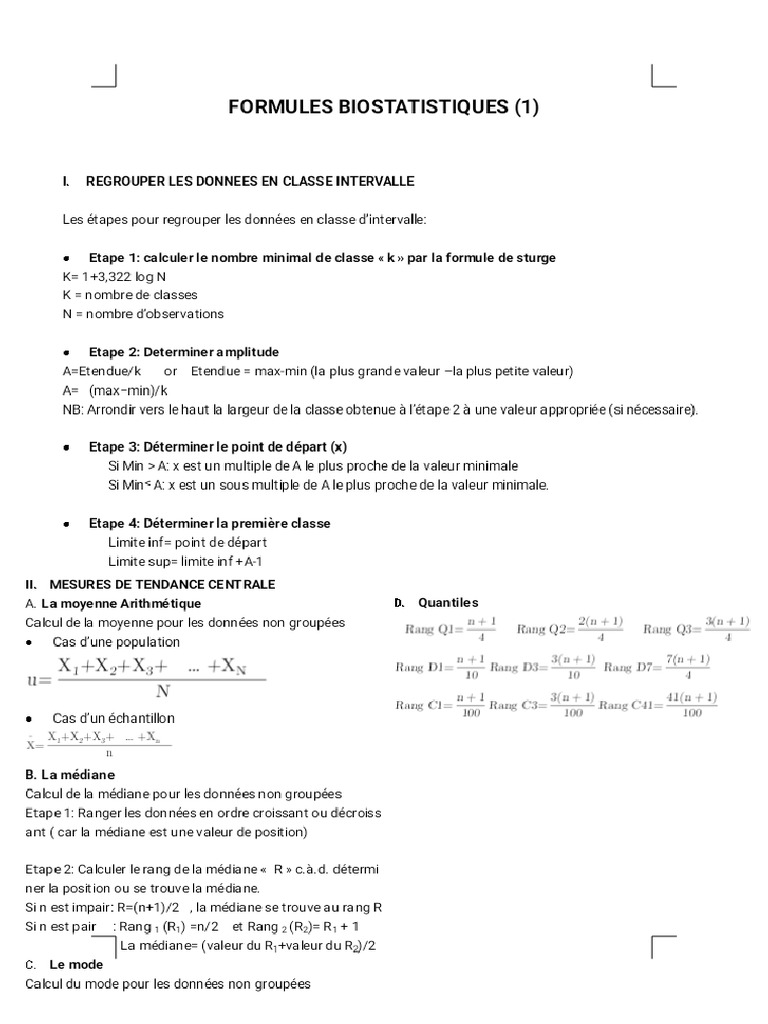 Formules Biostatistiques - Okkk Phoenix | PDF