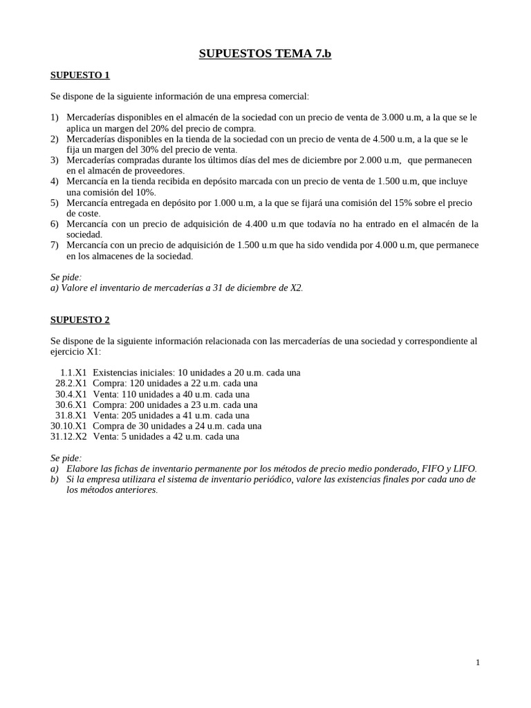 Supuestos Tema 7b | PDF | Depreciación | Economias