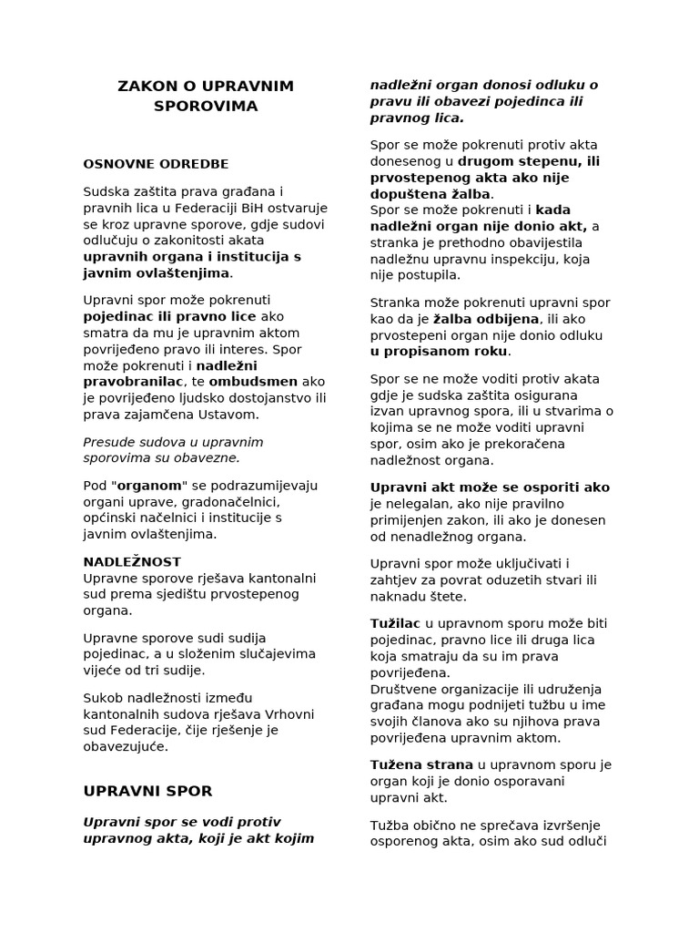 Zakon o Upravnim Sporovima | PDF