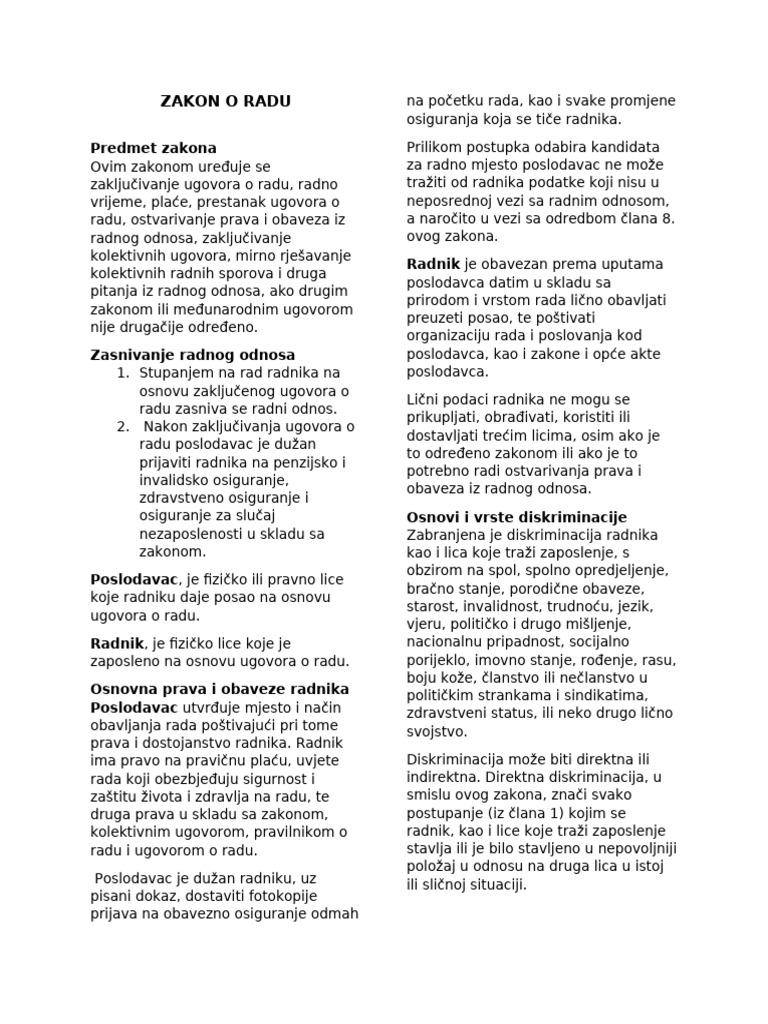 Zakon o Radu | PDF