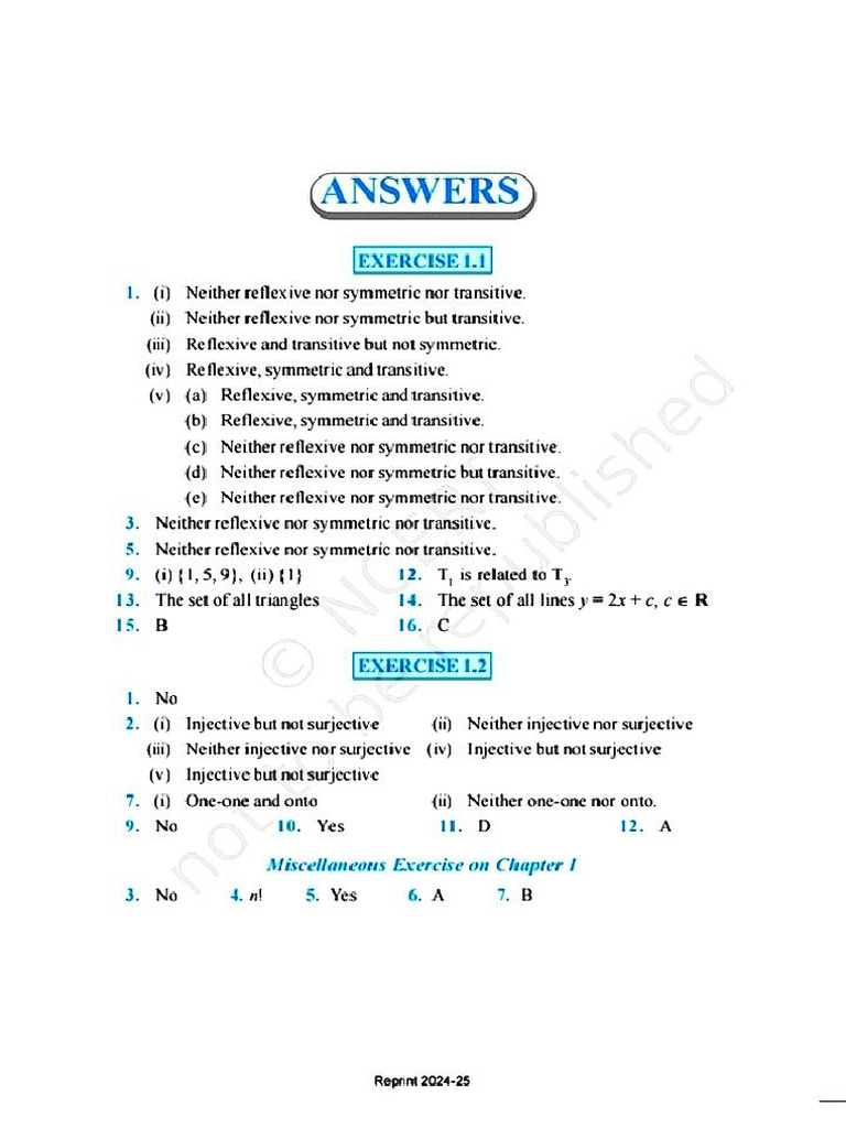 NCERT Class 12 Maths Text Back Answers Part 1 | PDF