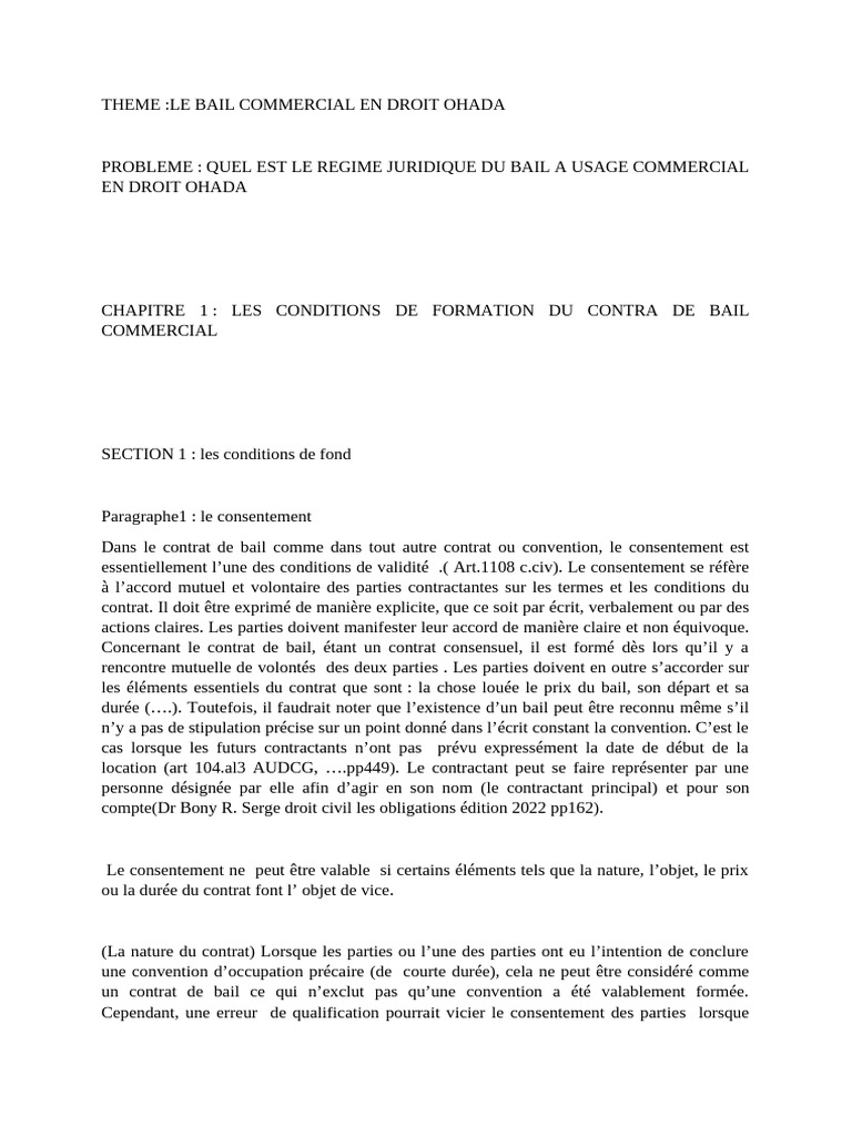 Régime du bail commercial OHADA | PDF | Droit privé | Droits de ...