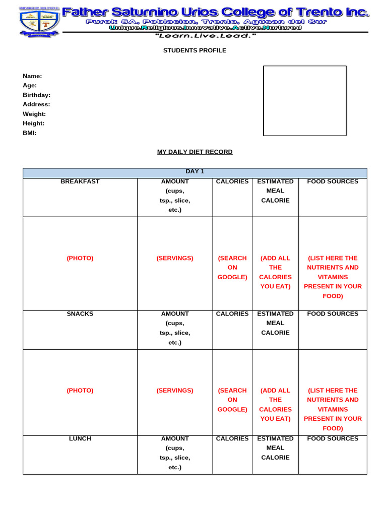 MAPEH Performance Task Food Log | PDF | Meal | Lunch
