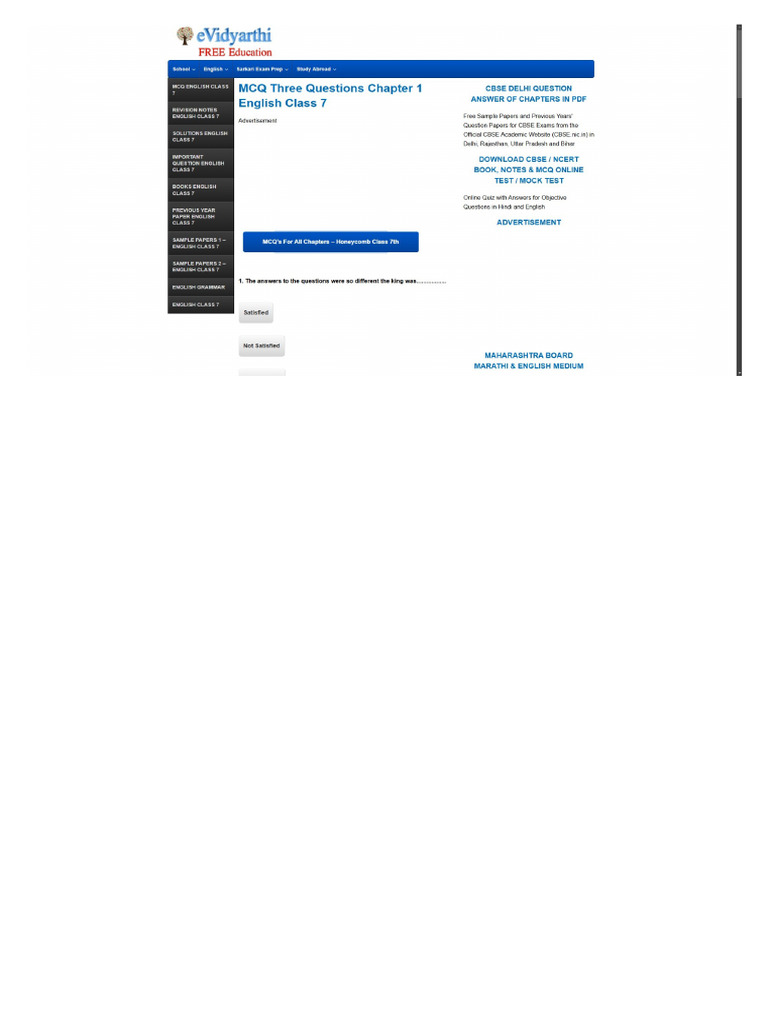 Evidyarthi - in-MCQ Three Questions Chapter 1 English Class 7 ...