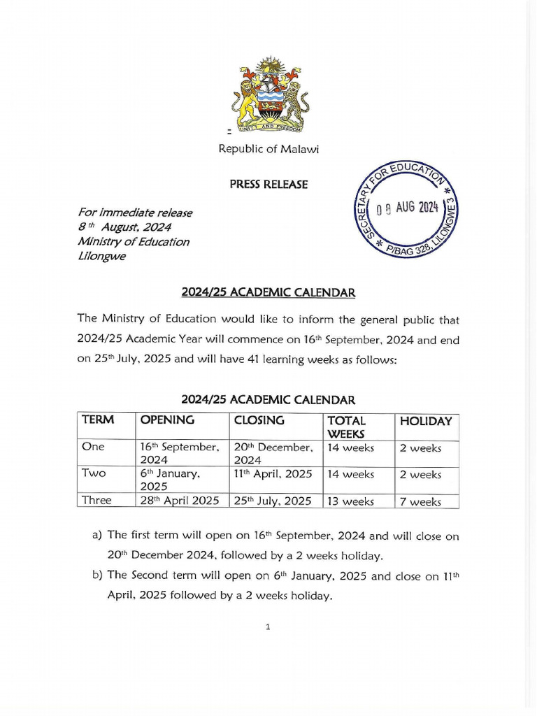 2024-25 Academic Calendar | PDF
