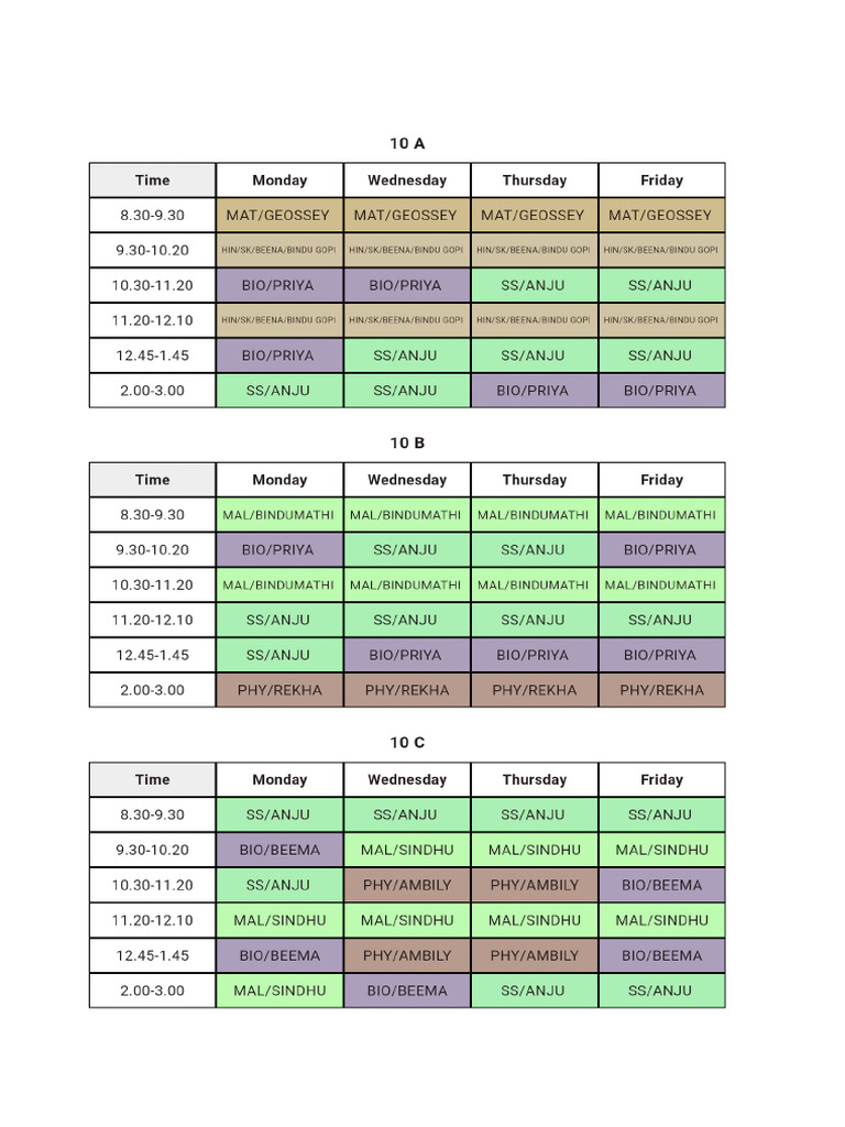 April Special Time Table Guide | PDF