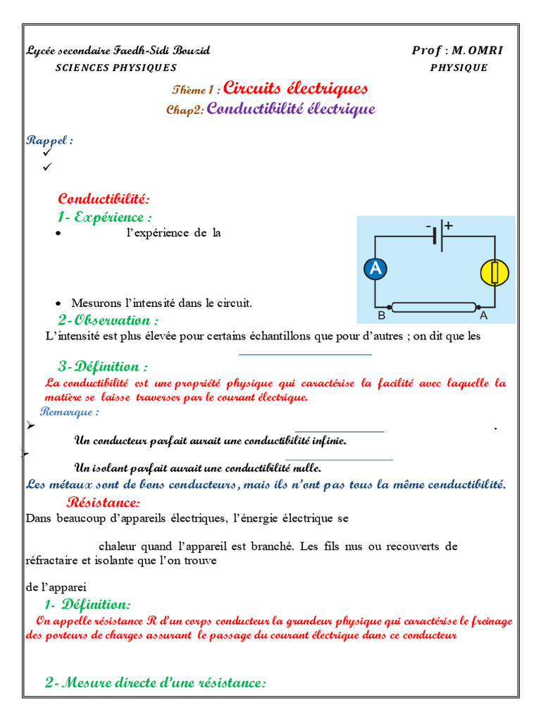 Définition et exemples de conductibilité | PDF | Résistance ...