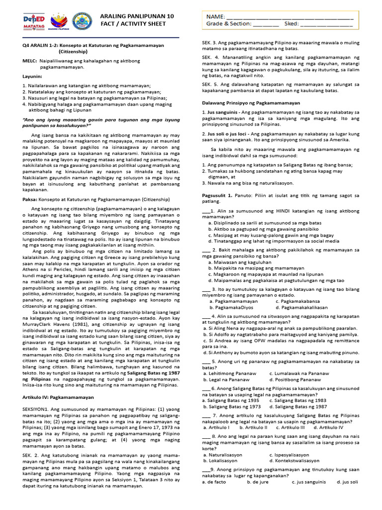 AP-10-Fact-Activity-Sheet-Q4-Aralin-1-2 | PDF