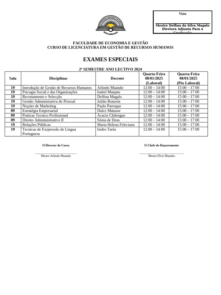 Calendario Exames Especiais GRH | PDF | Economias | Business