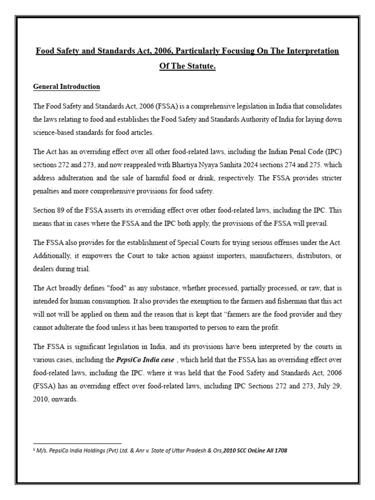 Food Safety and Standards Act | PDF | Food Safety | Statutory ...