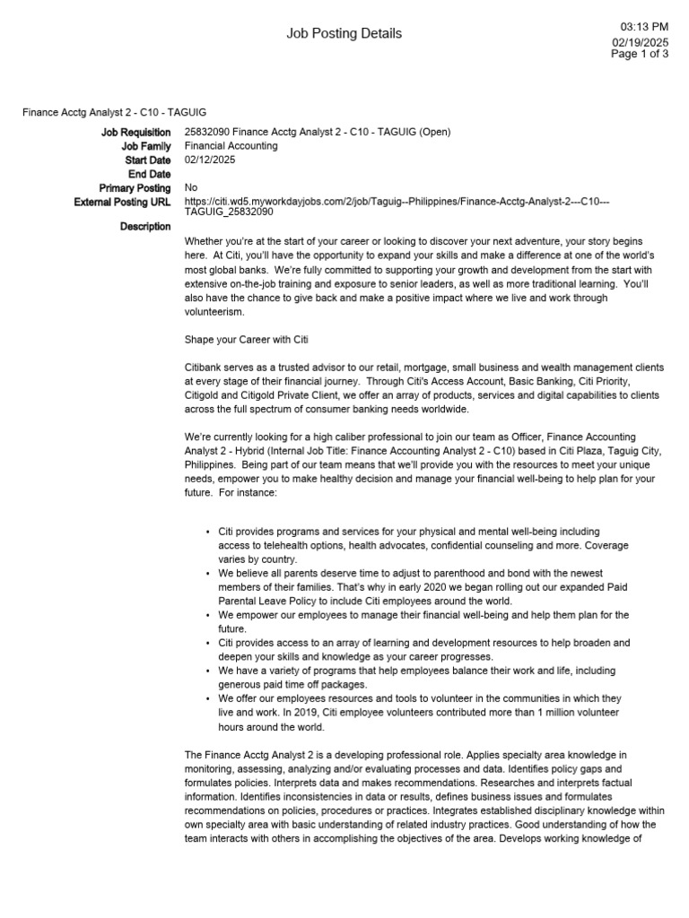 Job - Posting - 25832090 Finance Acctg Analyst 2 - C10 - TAGUIG (Open ...