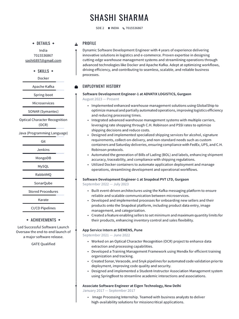Shashi Sharma: Software Engineer Profile | PDF | Logistics | Optical ...