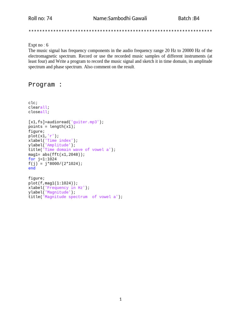 Music Signal Analysis with FFT | PDF