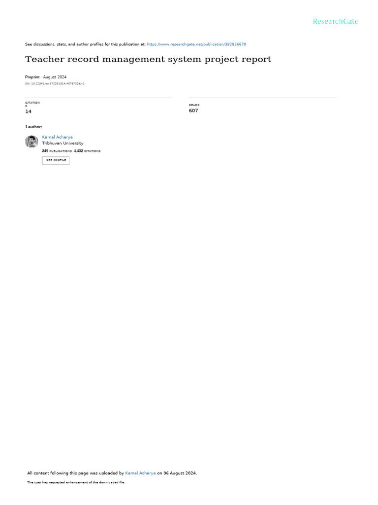 Teacher Record Management System Project Report: August 2024 | PDF | My ...