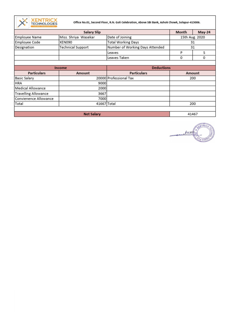 May Salary Slip 2024 | PDF