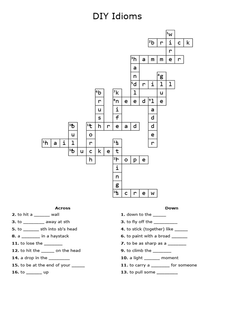 DIY Idioms - Crossword Labs - KEY | PDF