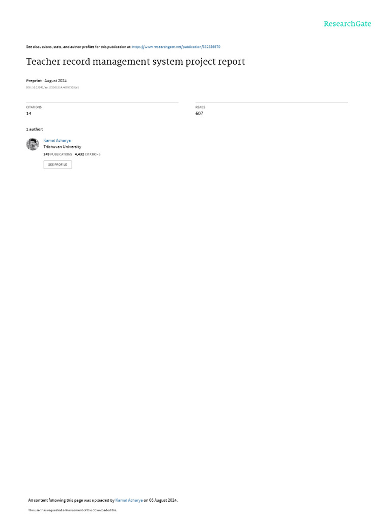 Teacher Record Management System Report | PDF | My Sql | Software Testing