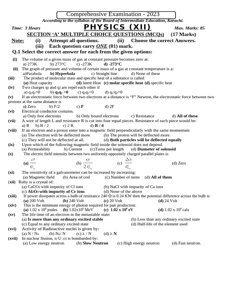 COMPREHENSIVE EXAM PAPER of 1st DECEMBER | PDF | Gases | Heat